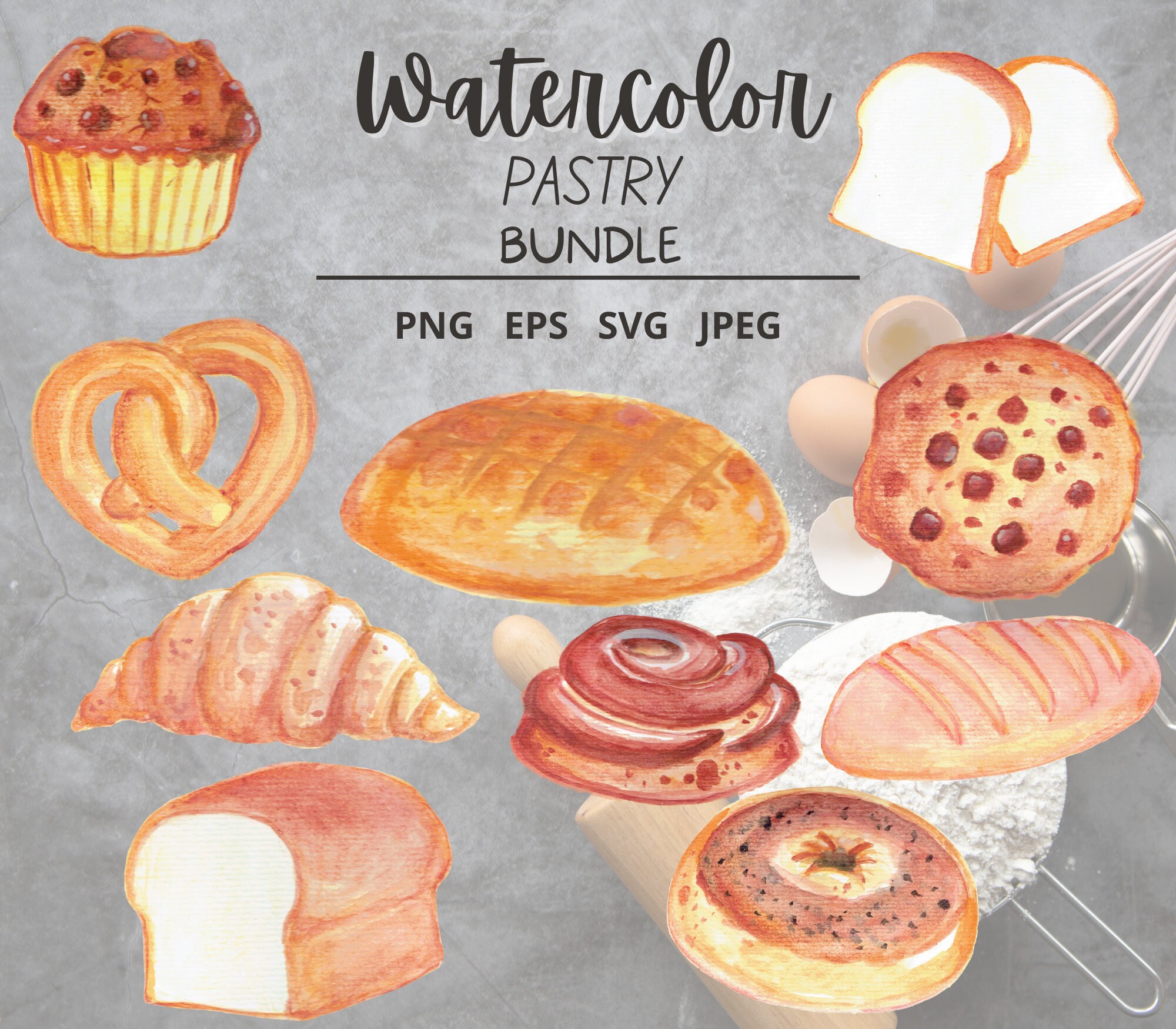 Watercolor Pastry Bundle png EPS SVG Jpeg - Etsy