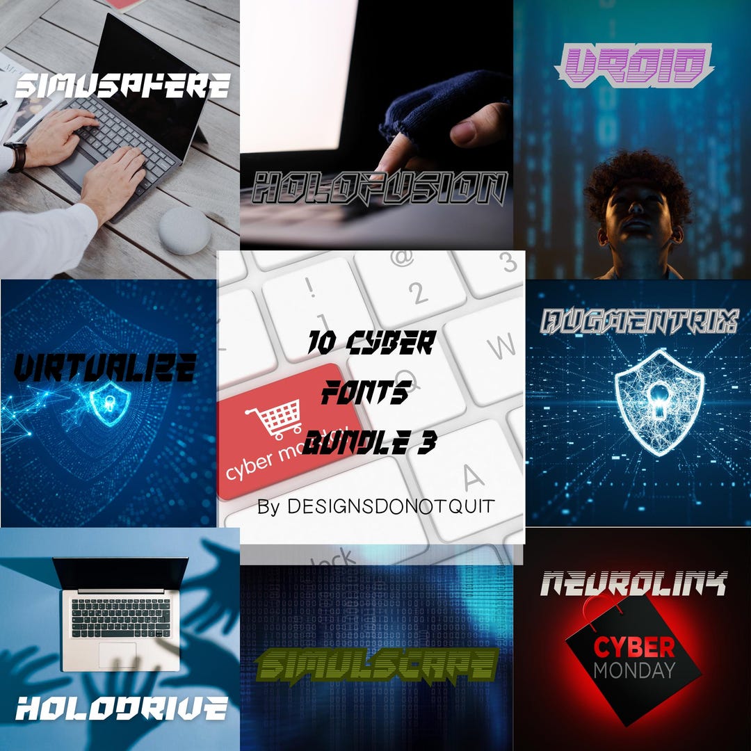 10 Cyber Font Bundle Canva Fonts, Circuit Fonts, Procreate Fonts ...