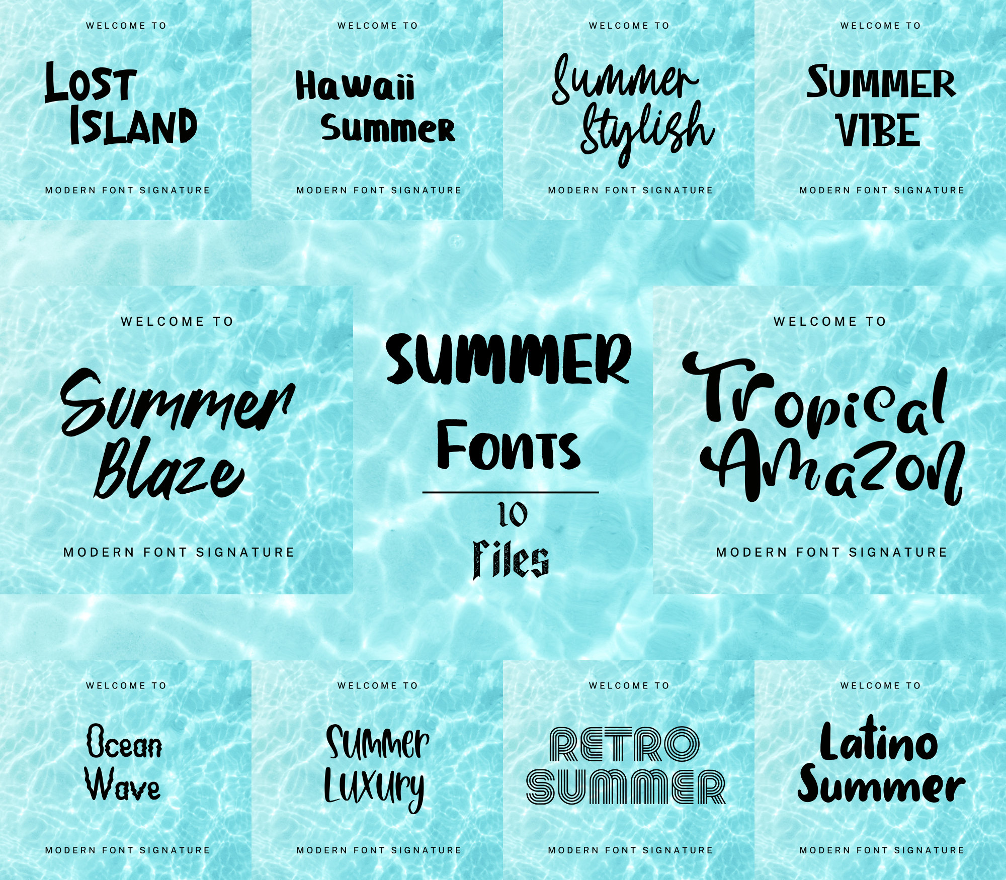 10 Summer Fonts Bundle Canva Fonts, Cricut Fonts, Procreate Fonts ...