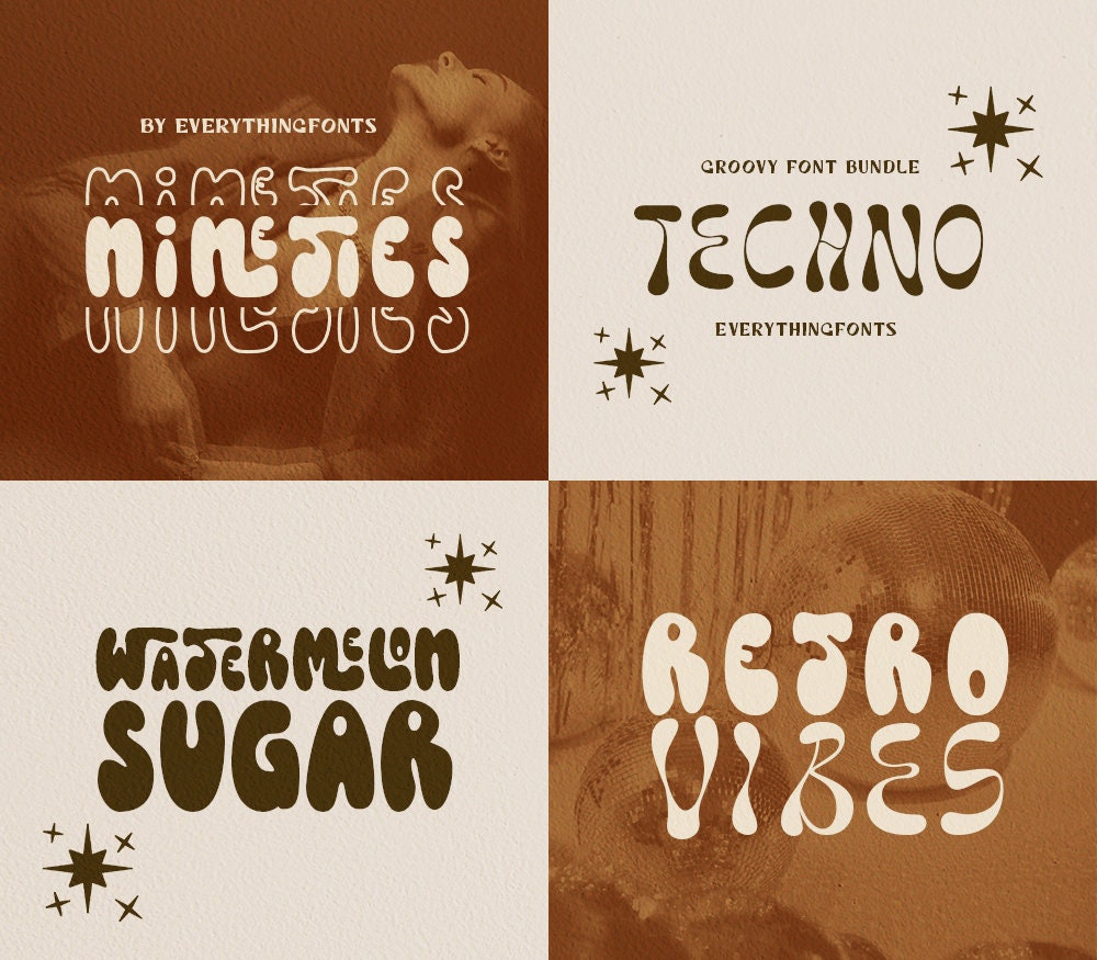 10 Groovy Font Bundle - Etsy