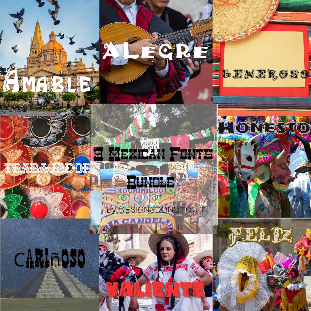 9 Mexican Font Bundle Canva Fonts, Circuit Fonts, Procreate Fonts ...