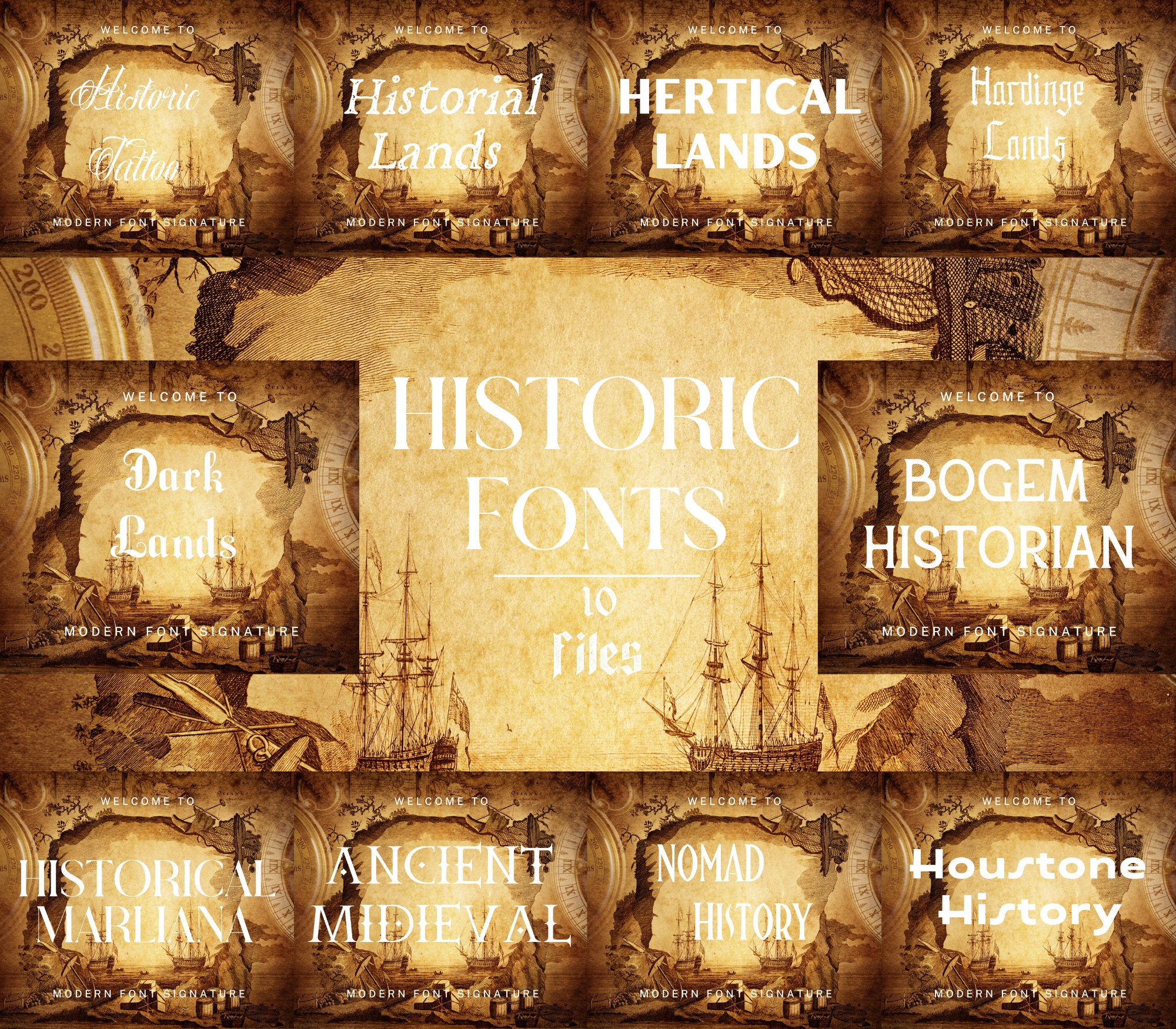 10 Historic Fonts Bundle Canva Fonts, Cricut Fonts, Procreate Fonts ...