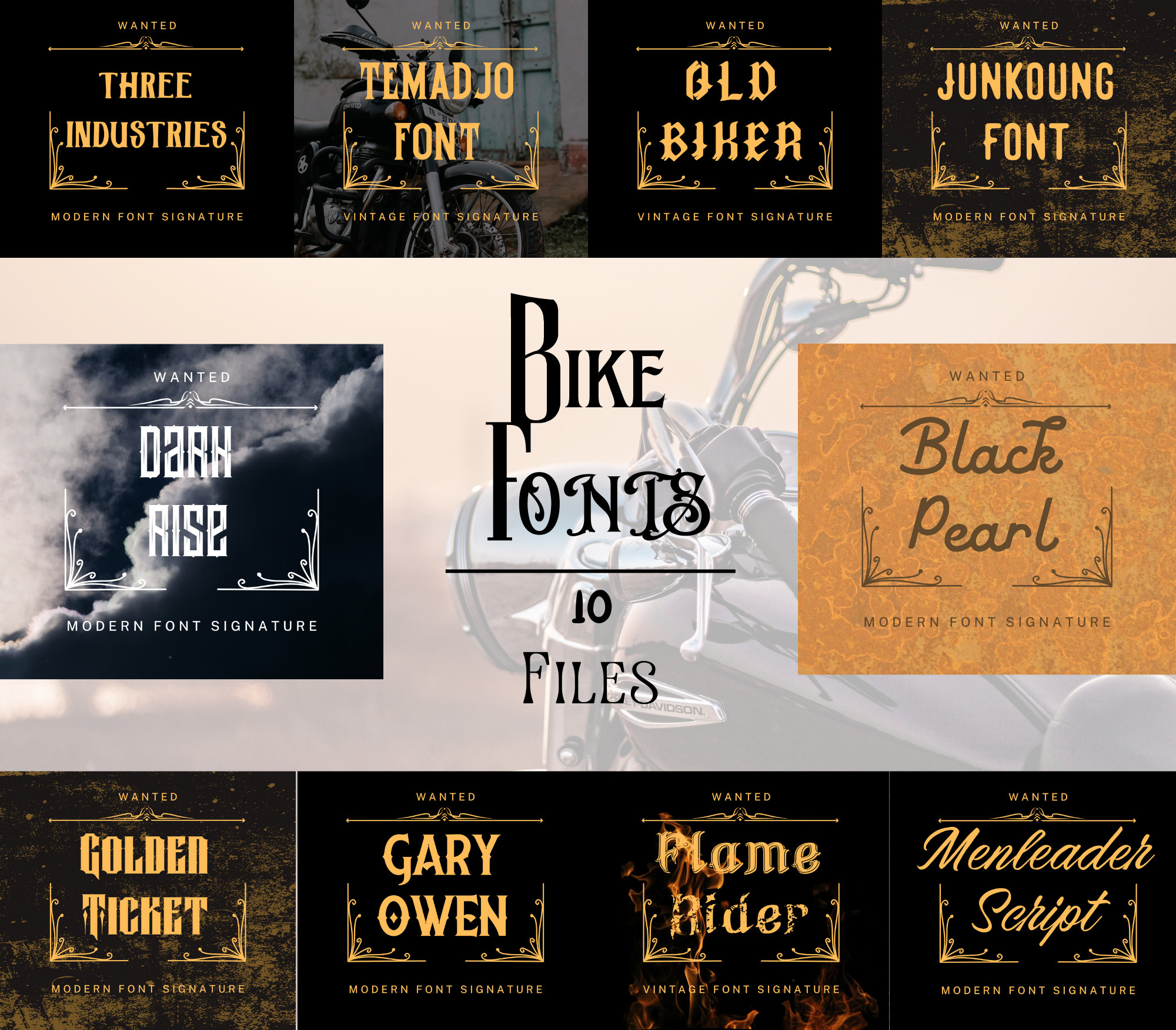 10 Biker Fonts Bundle Canva Fonts, Cricut Fonts, Procreate Fonts ...
