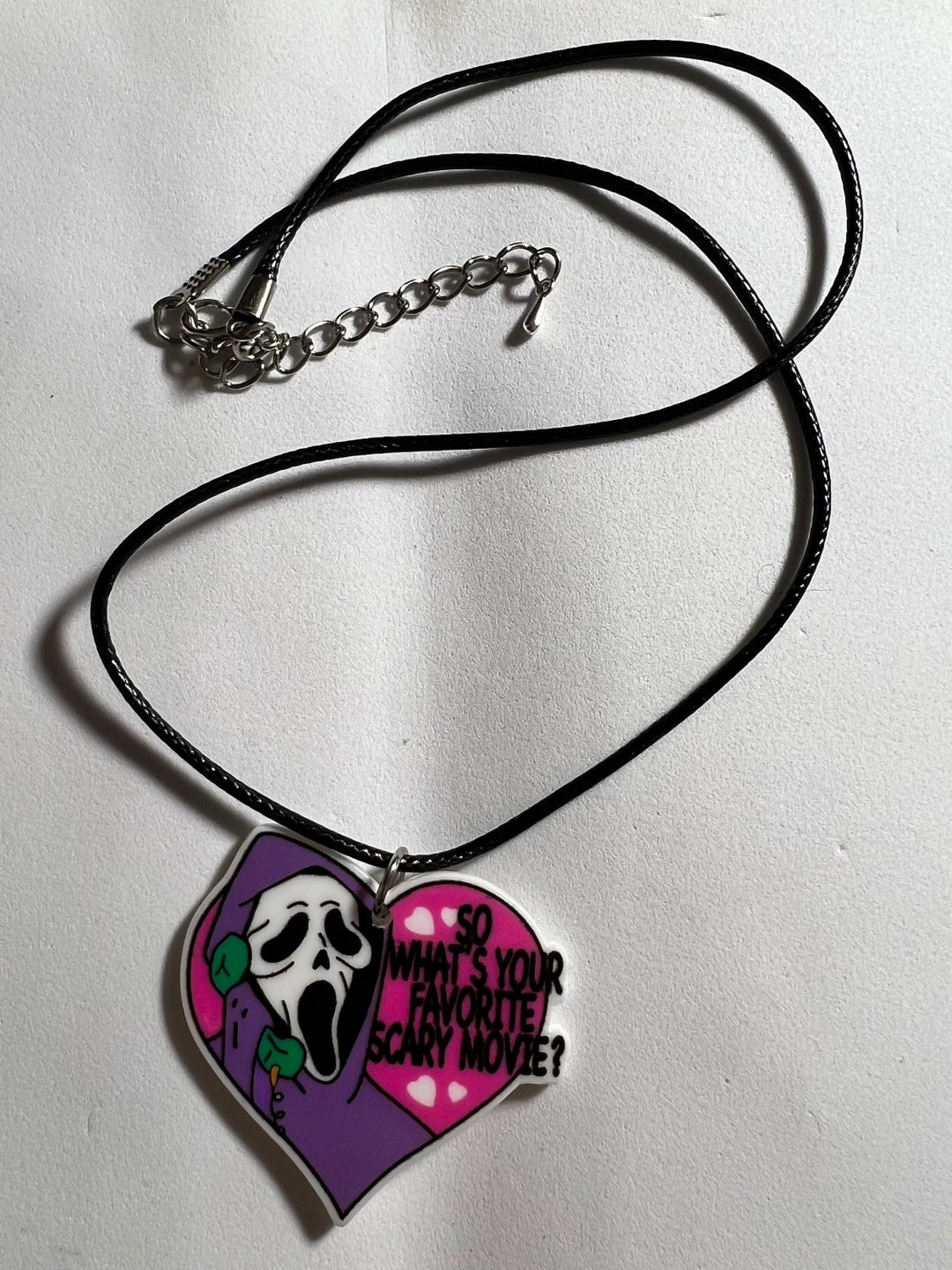 Scary Movie Necklace Acrylic Heart Ghost Face Cord Chain - Etsy
