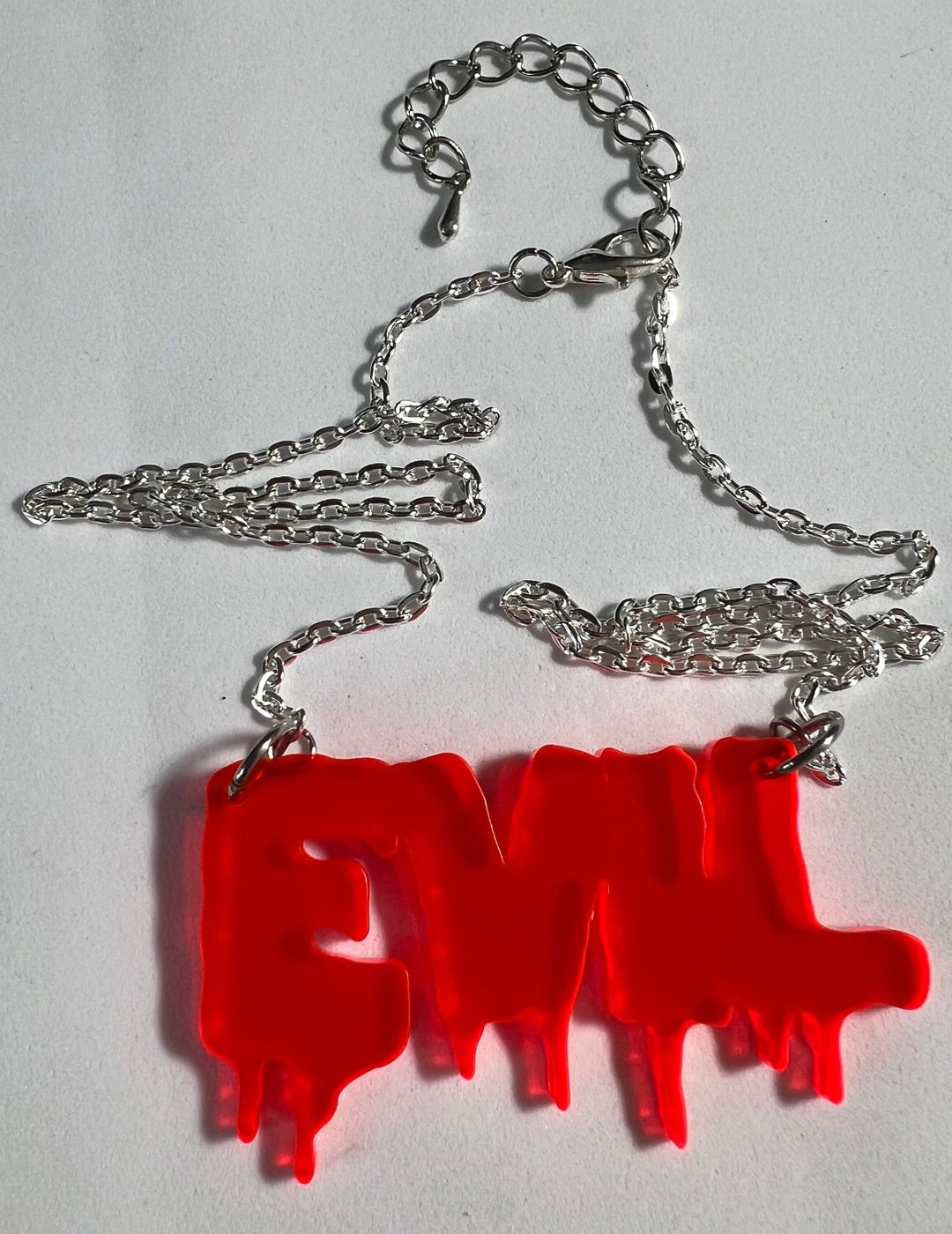 Neon Red Bright Dripping Design evil Word Necklace - Etsy