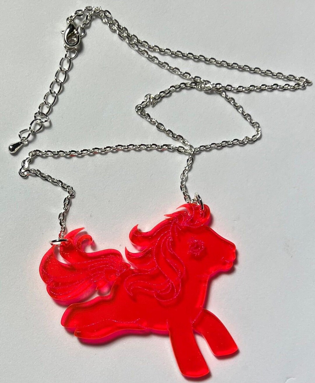 Neon Pink Pony Necklace - Bright Shiny Acrylic With Etched Pink Glitter ...