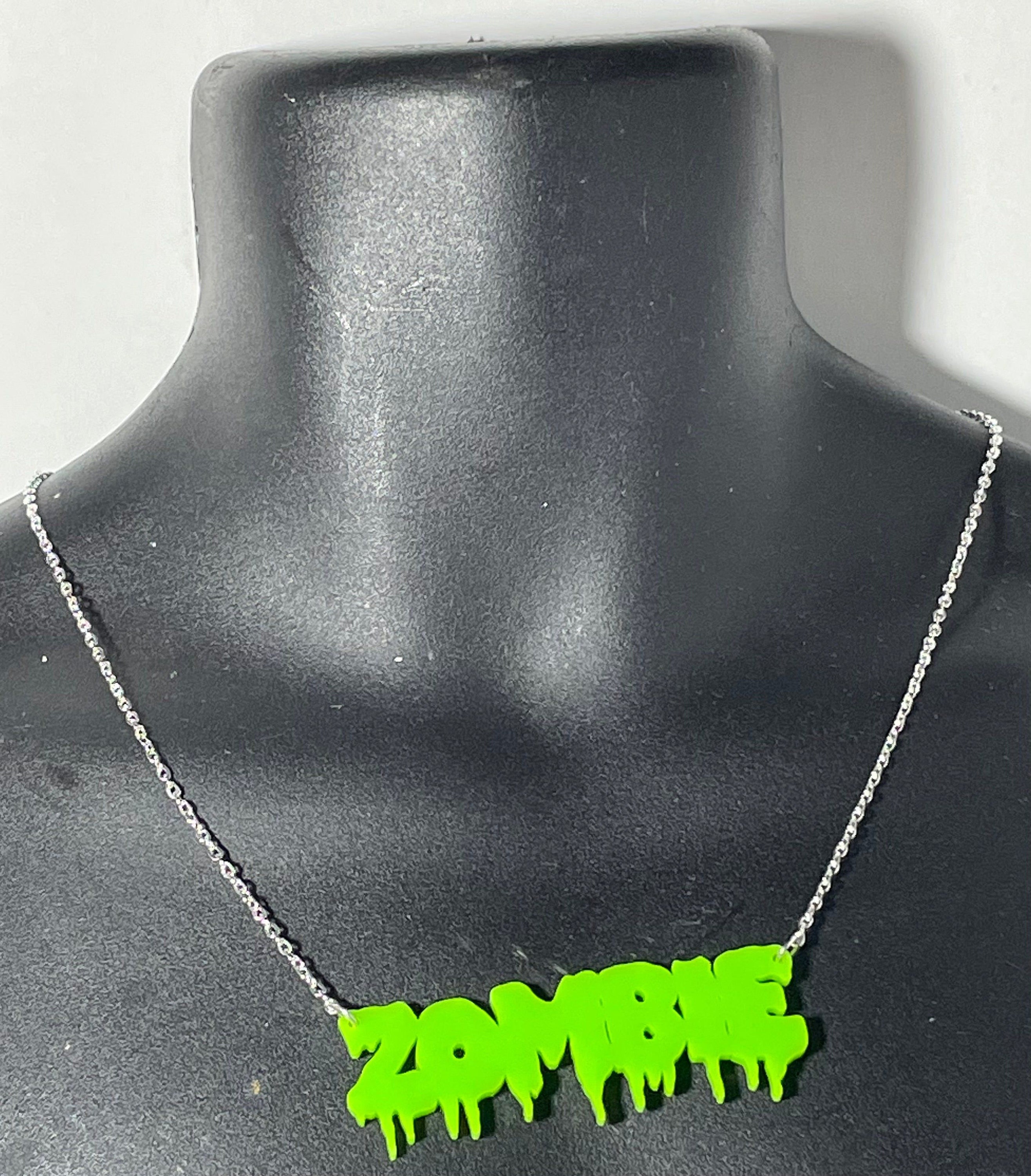 Green Shiny Acrylic Zombie Word Chain Necklace NEW Gift Handmade ...