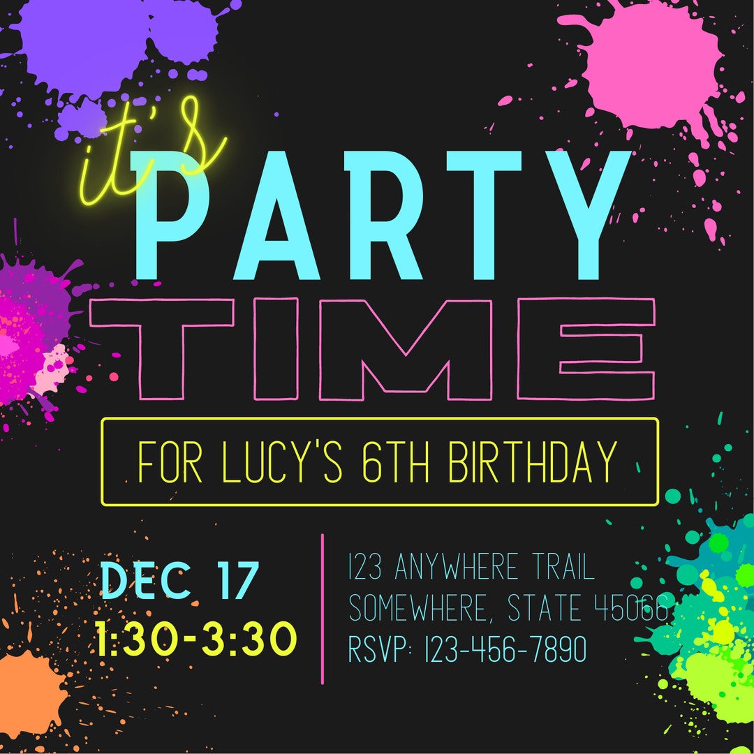 Neon Party Invitation - Etsy