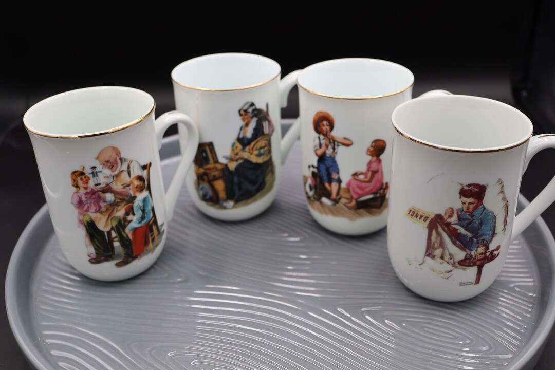Vintage Norman Rockwell Ceramic Coffee Cups Set of 4 1986 - Etsy