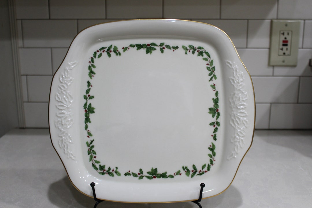 Lenox China Holiday Square 22 Karat Gold Trimmed Cake Plate/ Tray ...
