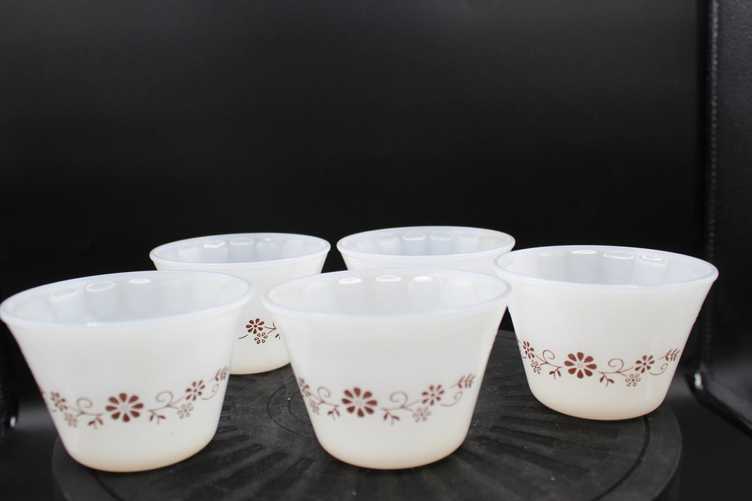Vintage Dynaware Pyr-o-rey Milk Glass Brown Daisy Patterned Custard Cups Set of 5 - Etsy