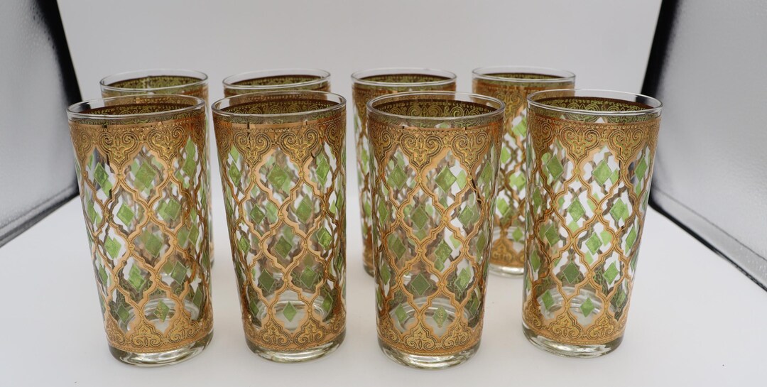 Vintage Culver Valencia 12 Ounce Flat Tumblers Set of 8 Made in USA MCM ...