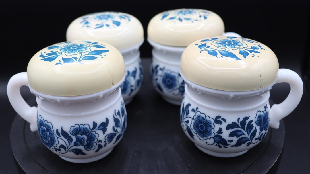 Vintage Avon Blue Delft Milk Glass Floral Containers With 2 Piece ...