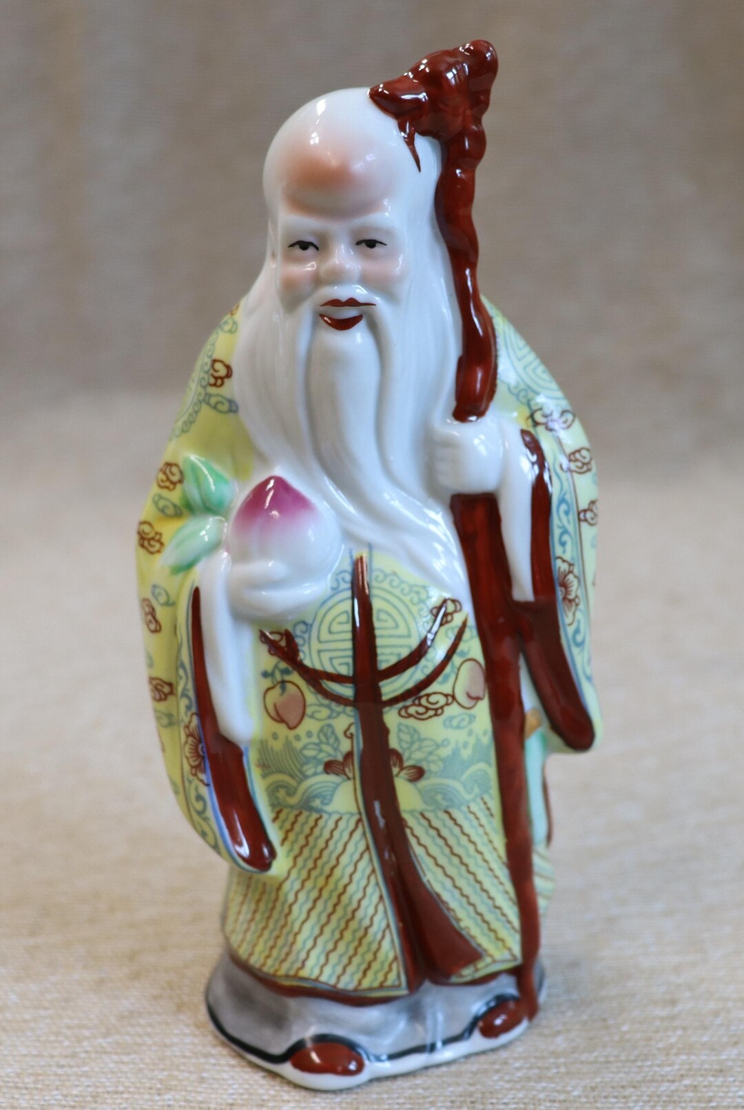 Vintage Andrea by Sadek Porcelain Shou Xing Gong W/ Peach and Walking ...