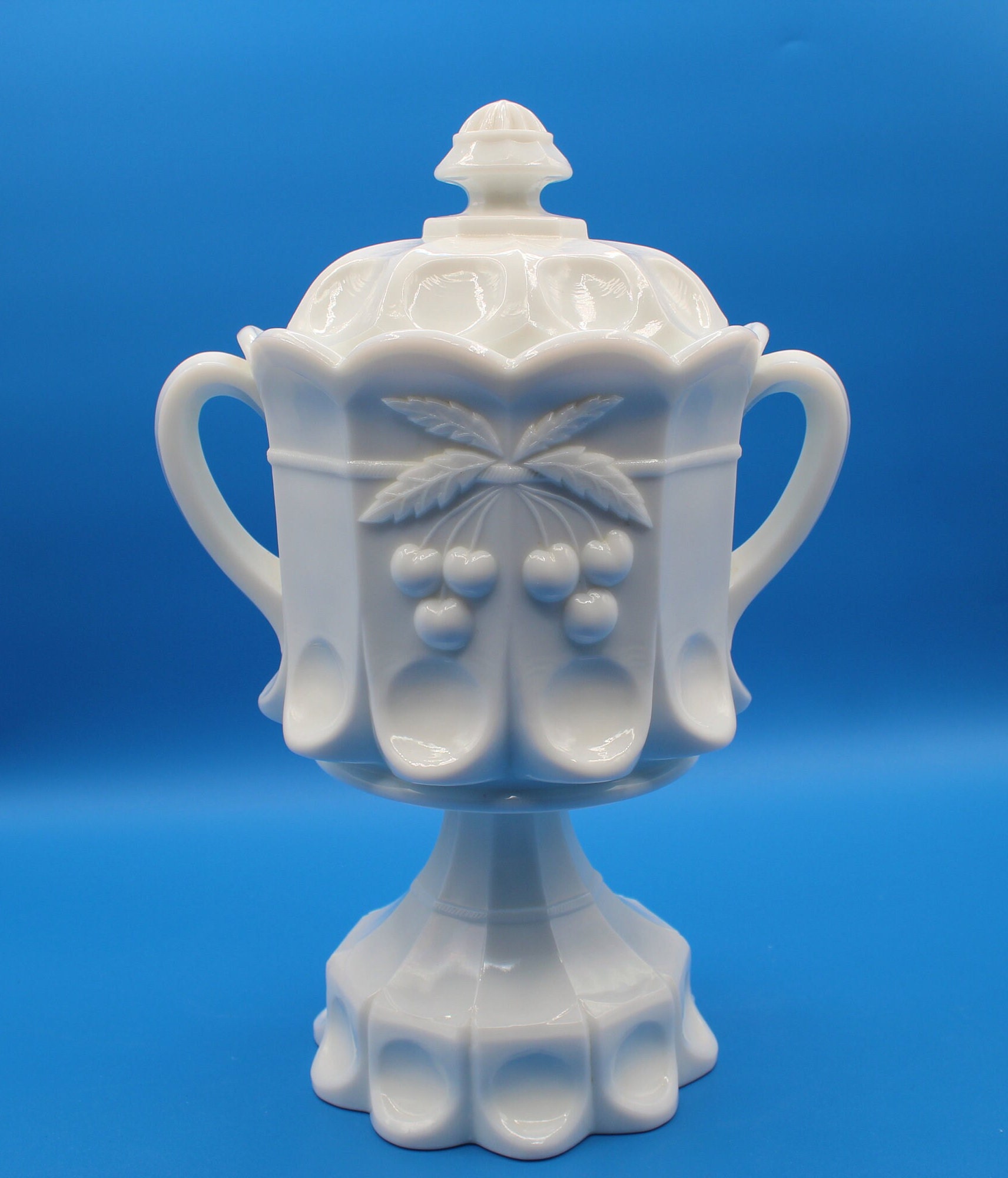 Vintage Westmoreland Milk Glass Cherry and Cable Pedestal Covered ...