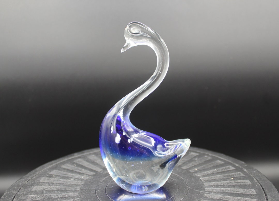 Vintage Blown Glass Swan Clear With Cobalt Blue and White Paperweight ...