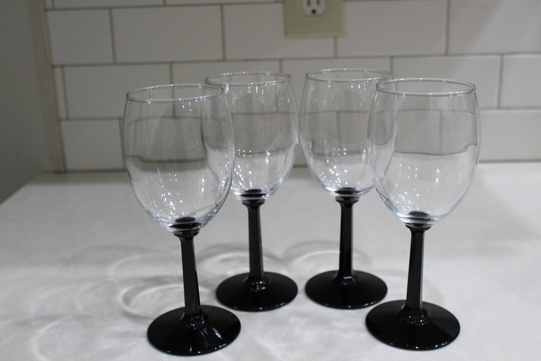 Vintage Black Hexagon Stemmed Clear Bowl Wine Glasses Set of 4 - Etsy