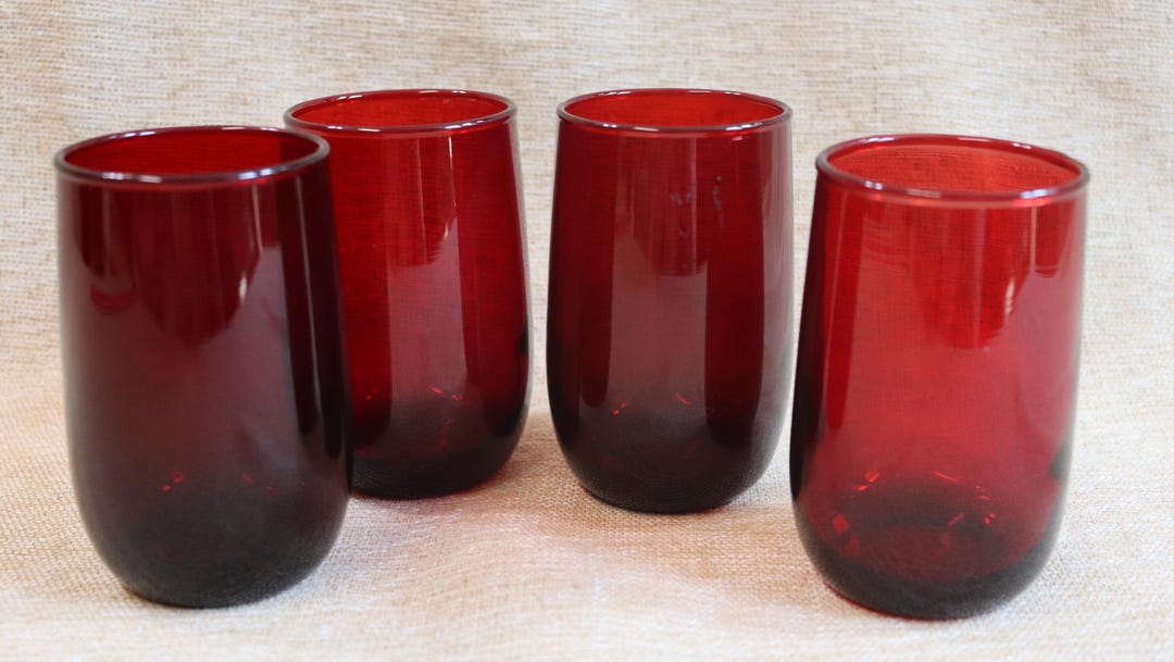 Vintage Anchor Hocking Royal Ruby Red Roly Poly 5 Ounce Juice Glass Set ...