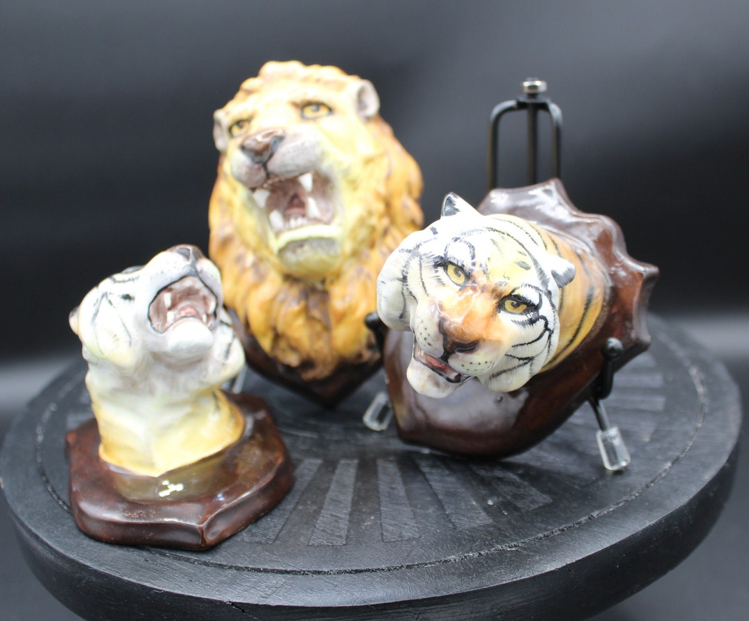 A Trio of Vintage Regency Bone China Lion and Tiger Wall Plaques Made ...