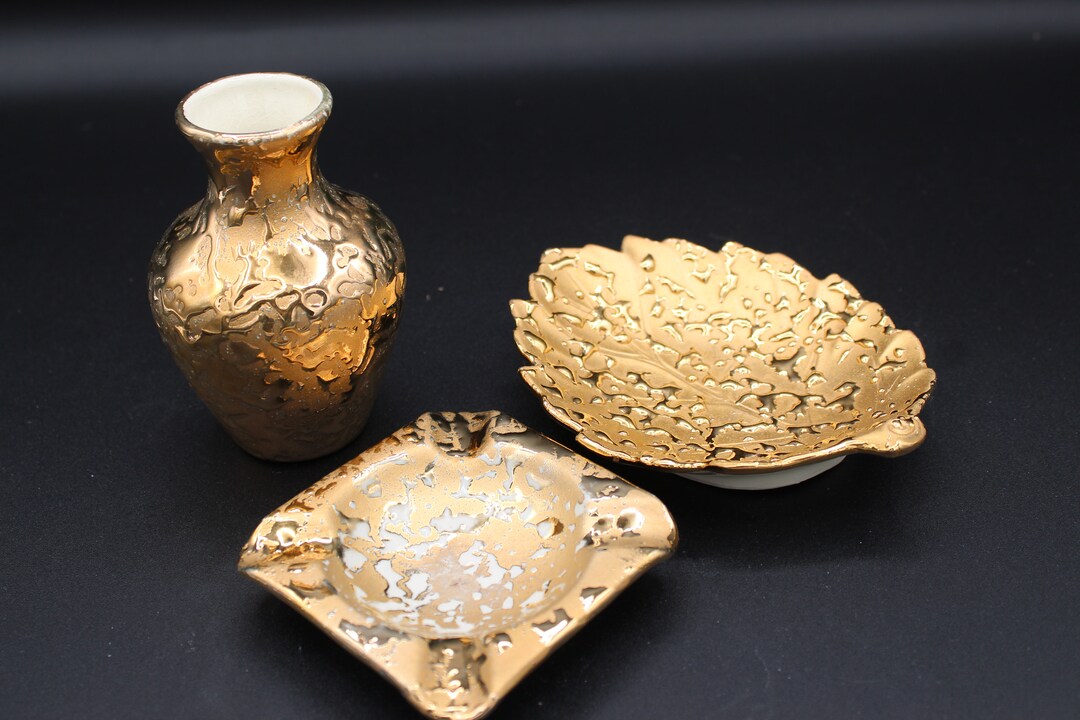 Three Assorted Pieces of Weeping Gold Pottery *see Description* - Etsy