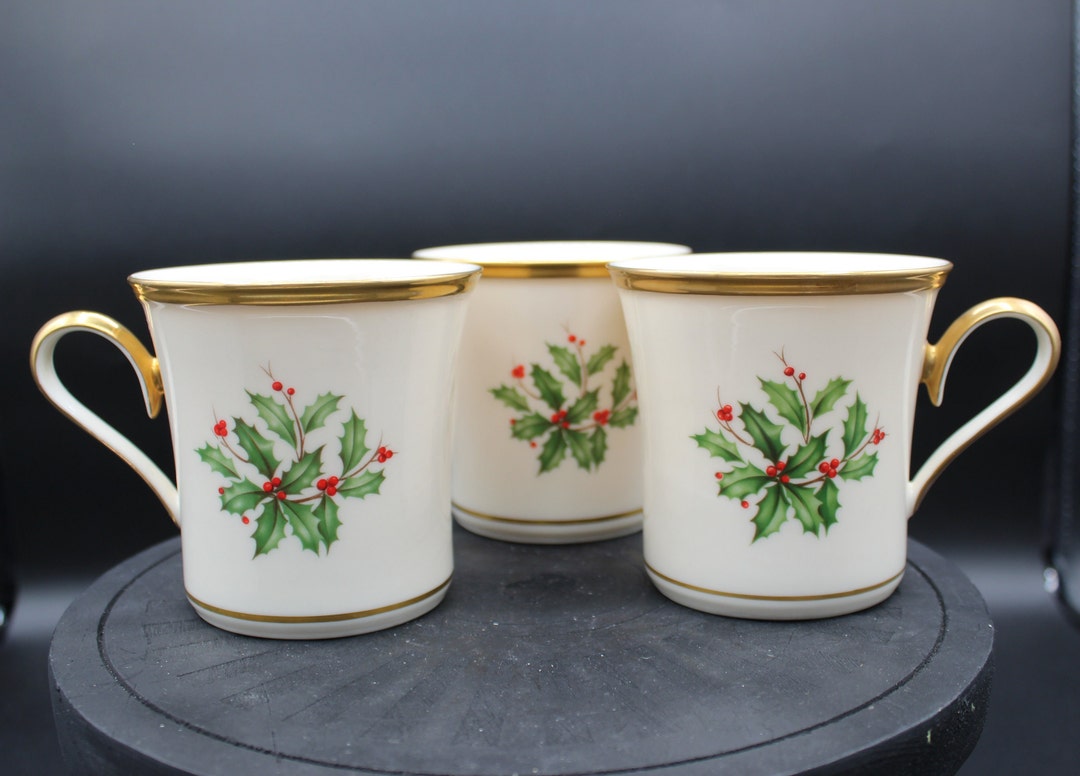 Set of 3 Vintage Lenox Holiday Bone China Mugs Made in USA 24K Gold ...