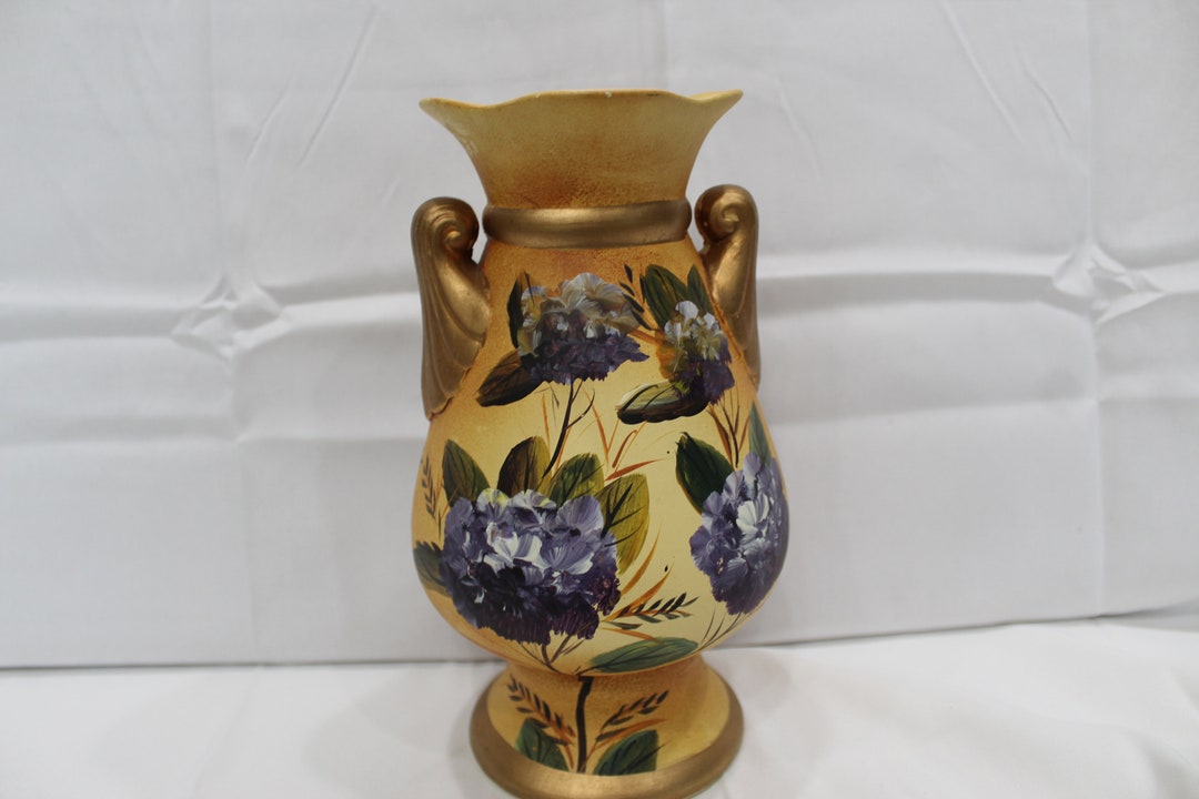 Vintage Vase Hand Painted by Milson and Louis Golden With Purple ...
