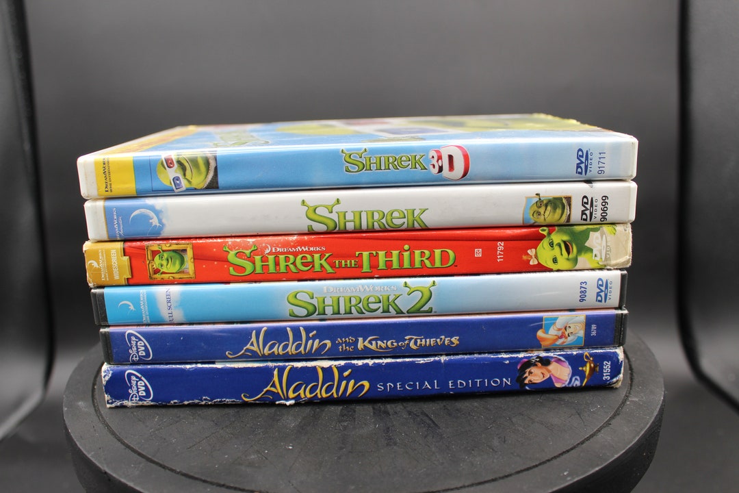 Dvd's 2 Disney's Aladdin and 4 Dreamworks Shrek Vintage Rated PG - Etsy