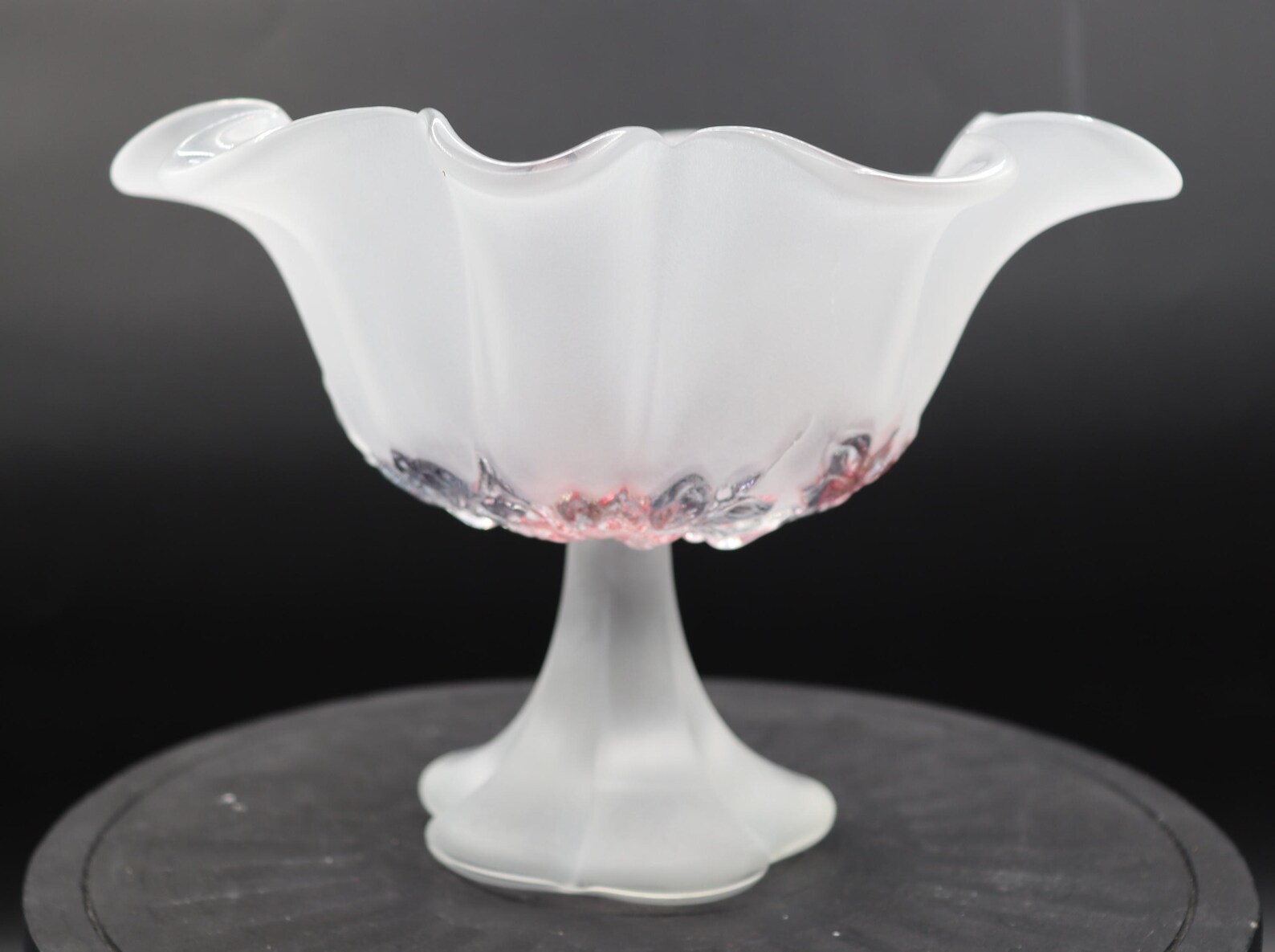 Vintage Frosted/ Satin Glass With Clear Glass Pink Roses Pedestal ...