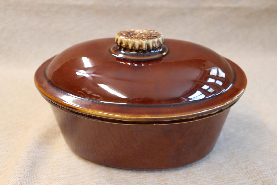 Vintage Hull Pottery Oven Proof Brown Drip Glaze 2 Quart Covered Oval ...
