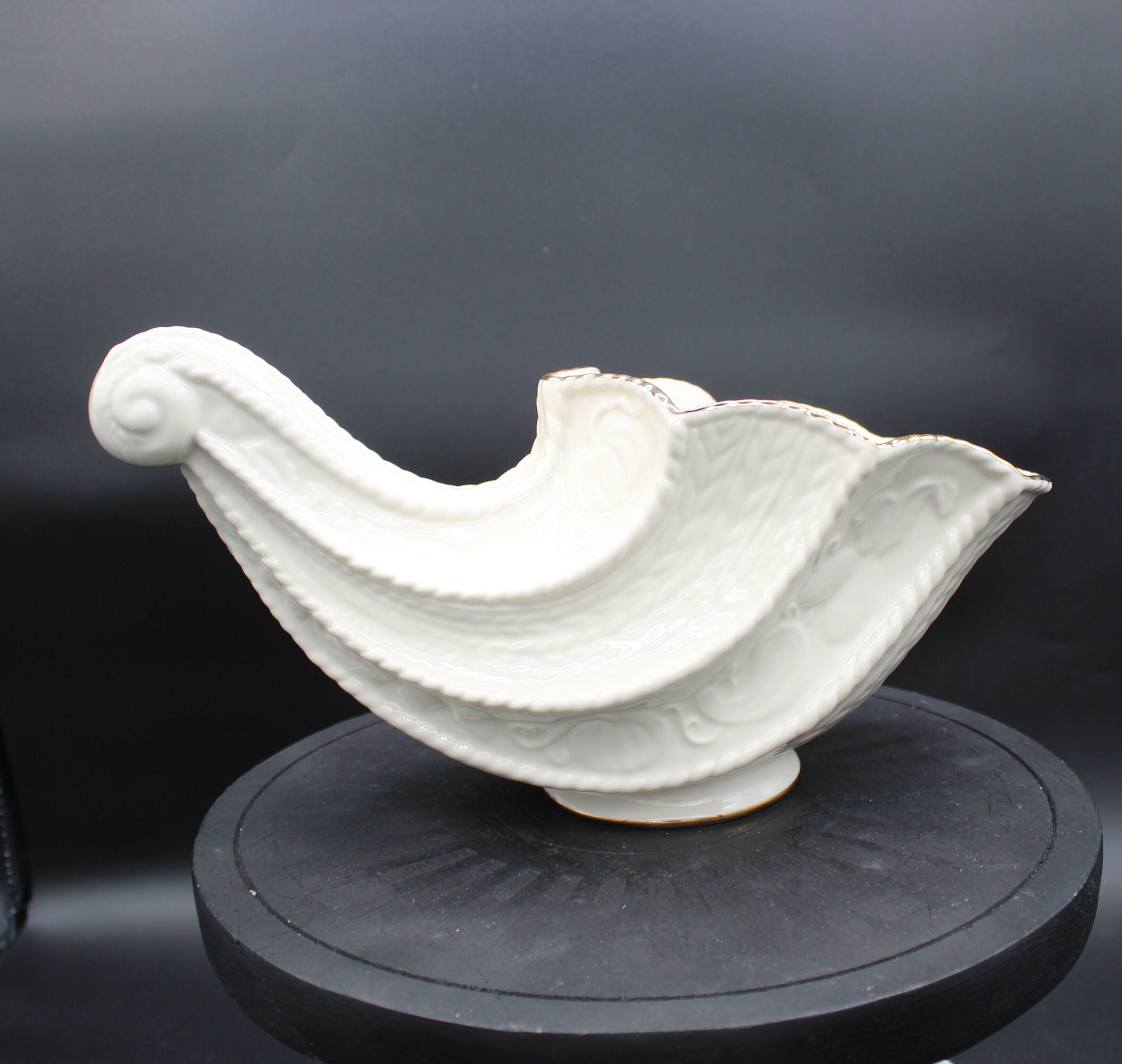Vintage Lenox China Fruits of Life 10" Cornucopia Ivory With Gold Trim ...
