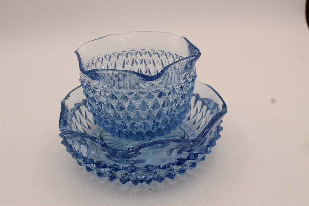 Vintage Indiana Light Blue Glass Diamond Point Scalloped Edges ...