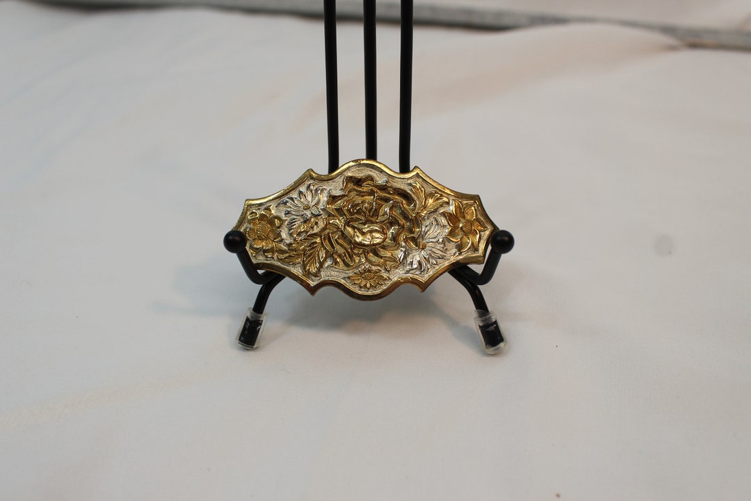 Vintage Crumrine Two Toned Heavy Silverplate on Jeweler's Bronze Floral ...