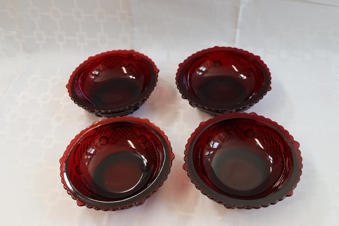 Avon Cape Cod 1876 Collection Ruby Red Glass Dessert/ Berry Bowl Set of ...