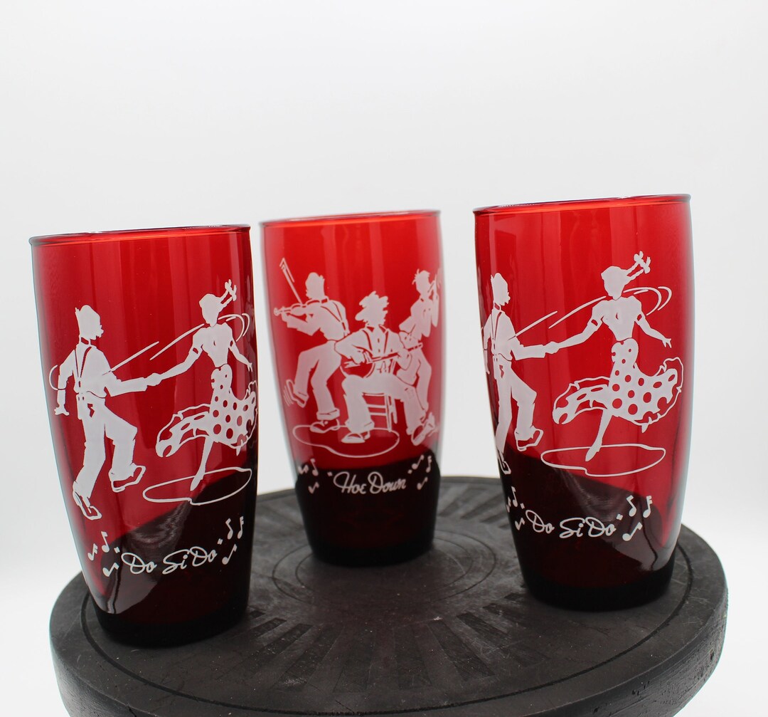 Vintage Anchor Hocking Royal Ruby "2 - Do Si Do and 1 - Ho Down" 12 ...