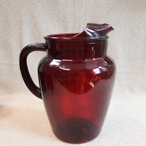 Vintage Anchor Hocking Royal Ruby 80 Ounce Pitcher & 8 Royal Ruby Roly ...