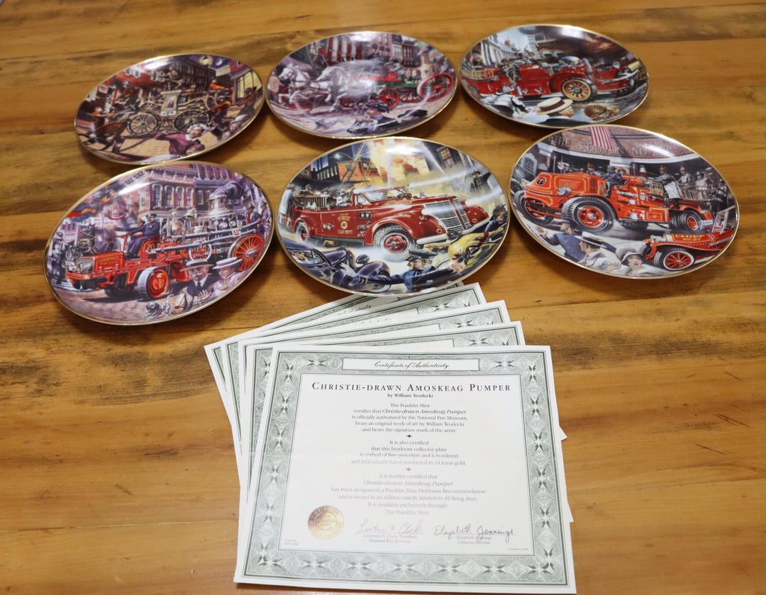 Vintage Porcelain Franklin Mint National Fire Musuem Plates Artwork by ...