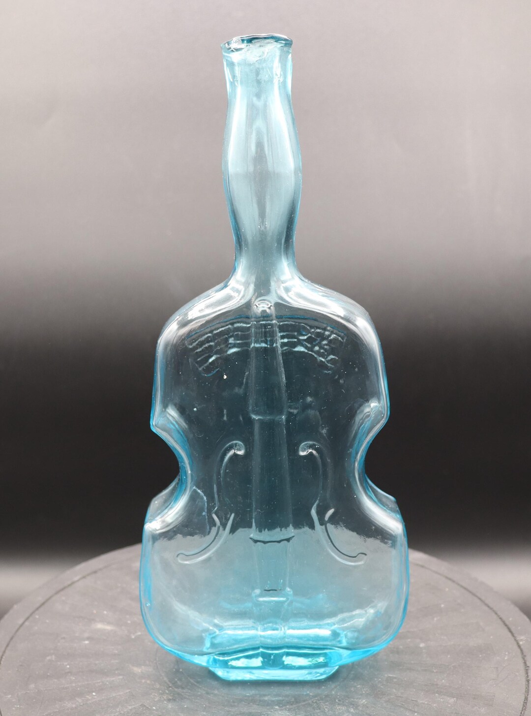 Vintage MCM Aqua Glass Violin 10" Vase With Notes on Back Fluoresces ...