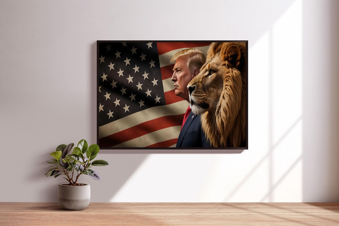 President Donald Trump and Lion With Vintage United States Flag 4 High ...