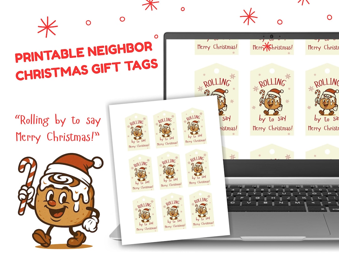Printable Cinnamon Roll Christmas Gift Tags – Neighbor Holiday Treat ...