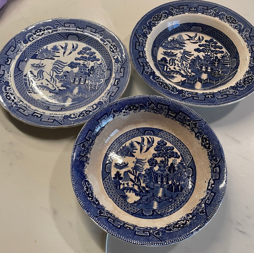 Antique Blue Willow Pattern Servingware Trio - Etsy
