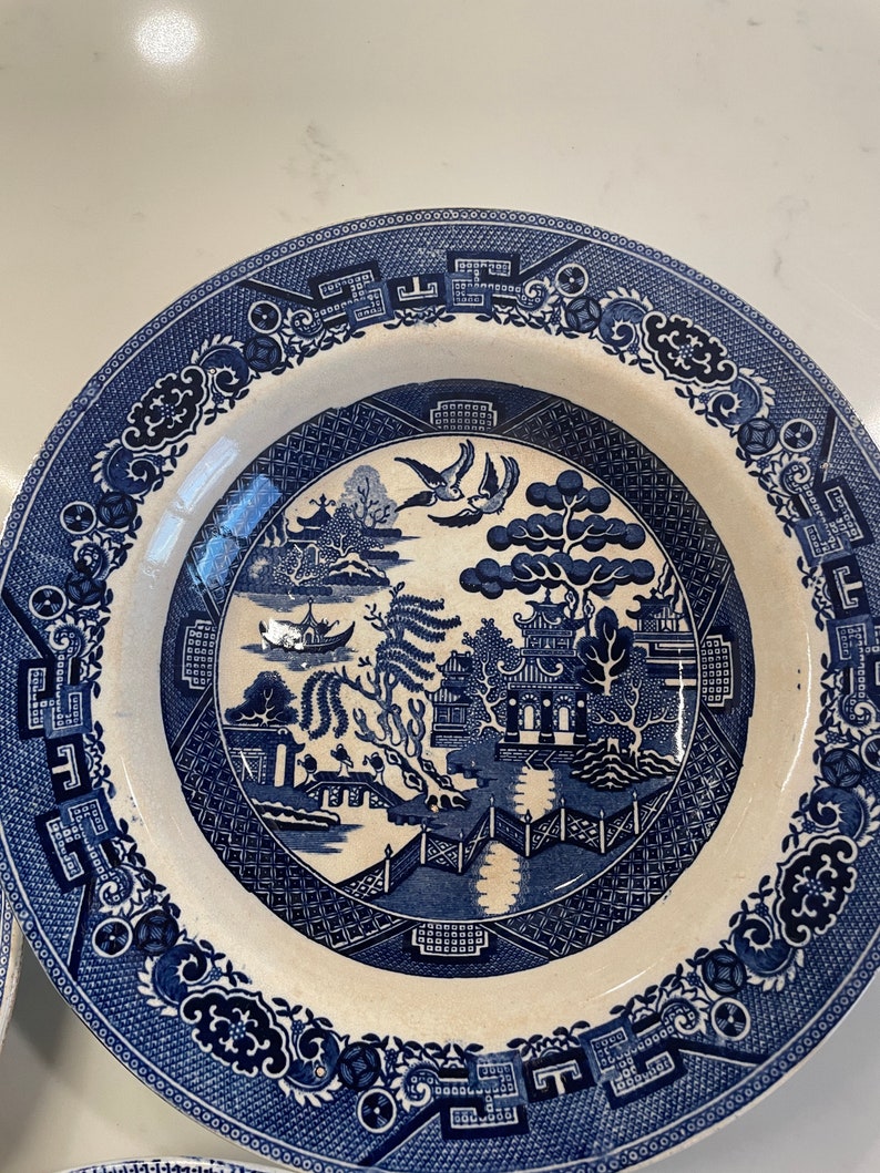 Antique Blue Willow Pattern Servingware Trio - Etsy
