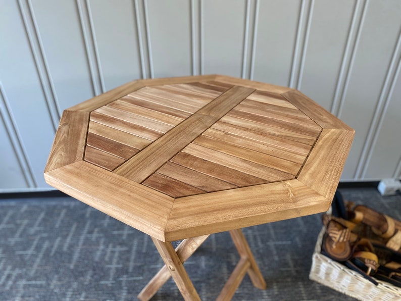 Teak Dining Table Octagonal Bistro Balcony Deck Folding Side Card Table ...