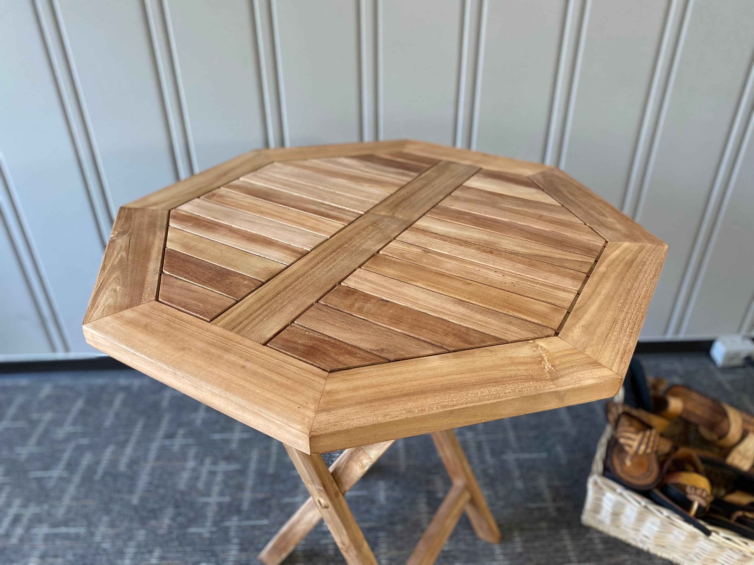 Teak Dining Table Octagonal Bistro Balcony Deck Folding Side Card Table ...
