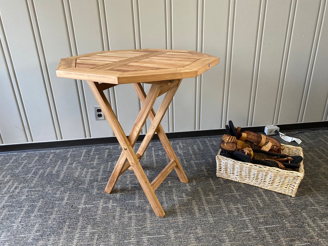 Teak Dining Table Octagonal Bistro Balcony Deck Folding Side Card Table ...