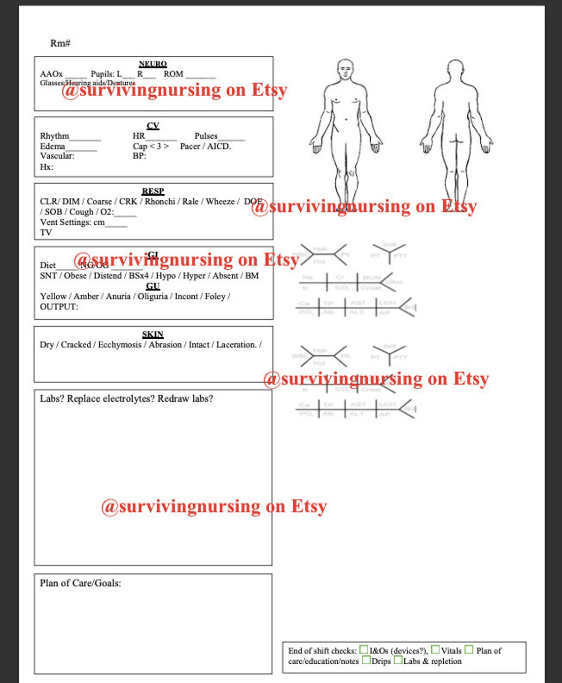 Nursing Report Sheets - Etsy