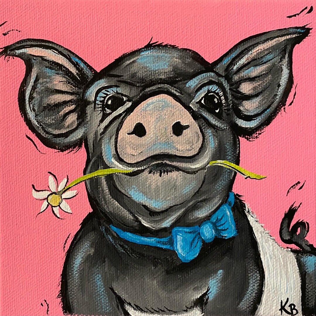 Hampton the Pig With a Daisy Digital Print Wall Art - Etsy