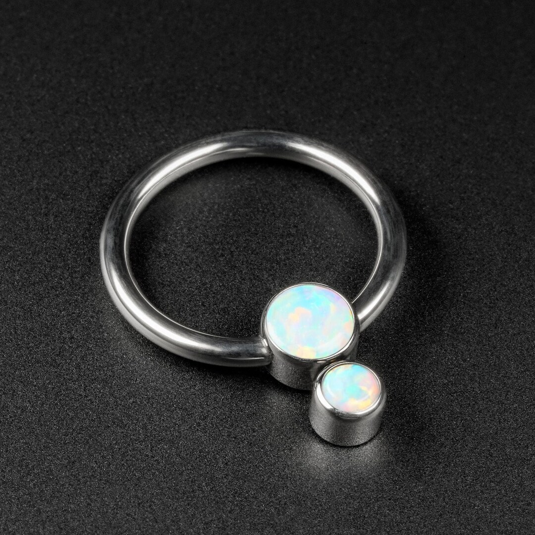 Double Fire & Snow Synth Opal Titanium BCR Ball Close Ring | Titanium ...