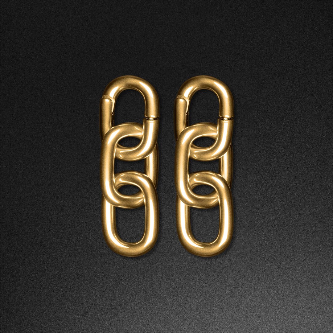 Triple Cable Chain Gold PVD Magnetic Ear Weight | Ear Weight Gauges for ...