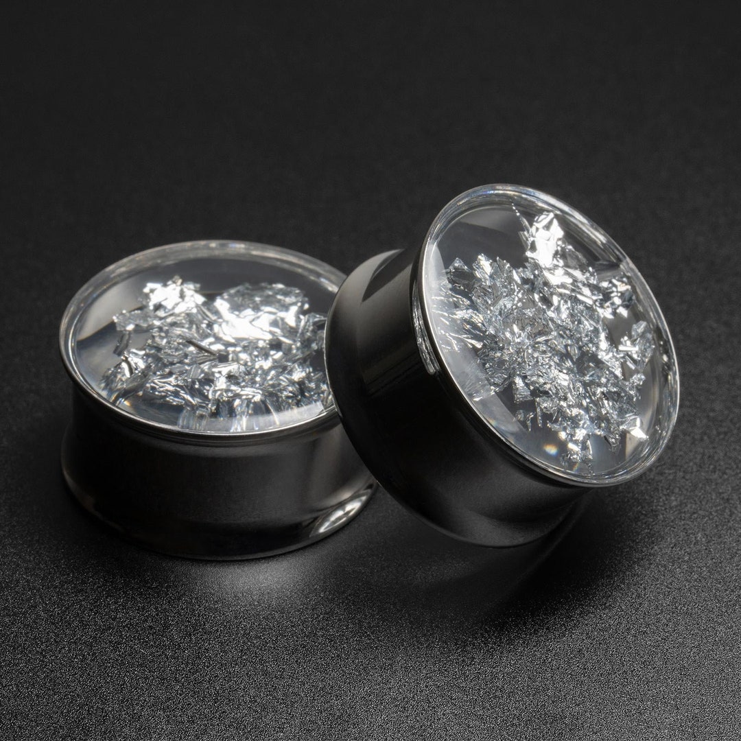 Silver Flake Double Flare Surgical Steel Plug | 316L Surgical Steel Ear ...