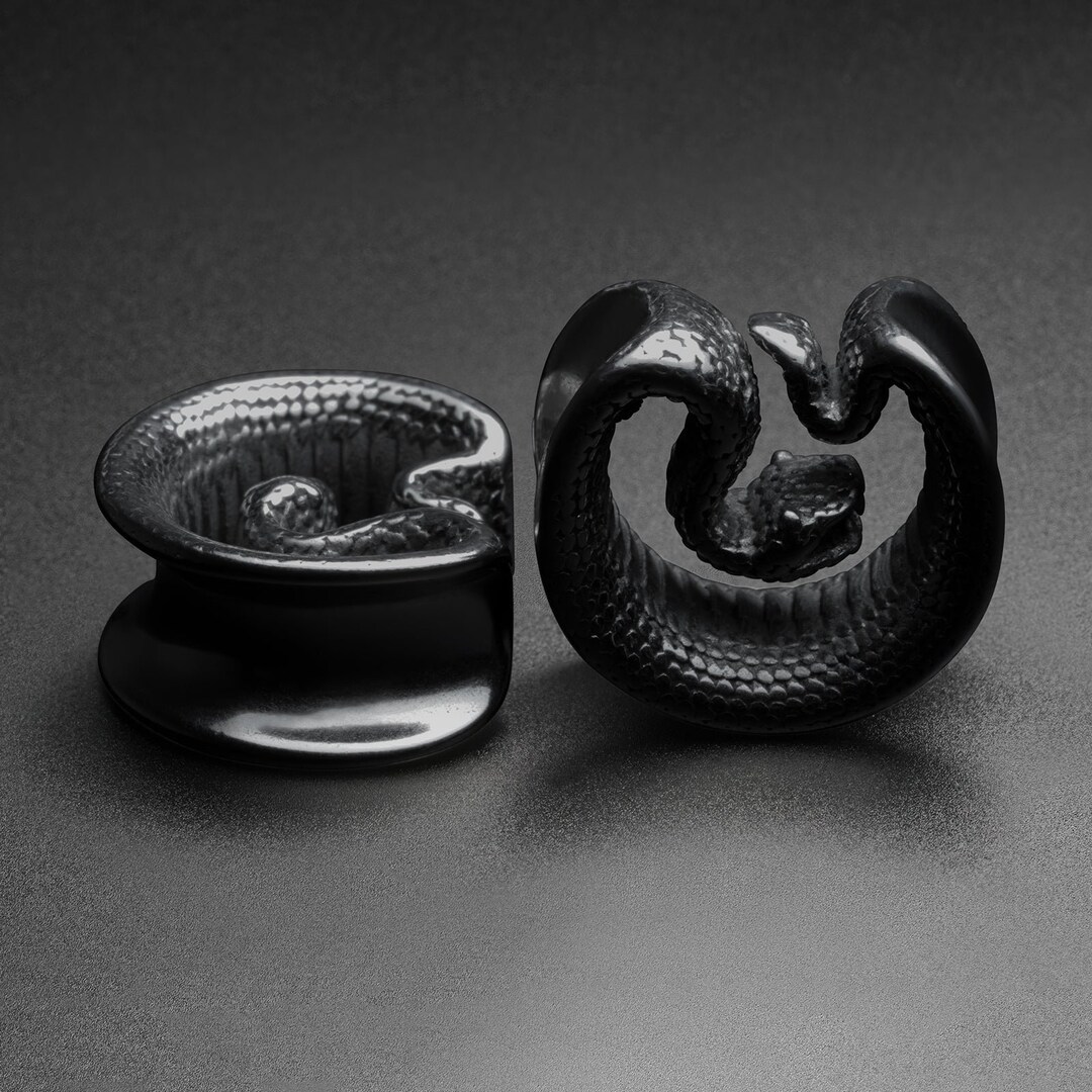 Snake Black PVD Saddle Plug Ear Weight Ear Weight Gauges for Stretched ...